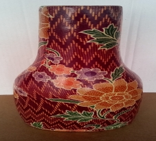 Vaso in legno decorato per fiori da tavolo forma piatta ovale liscia,